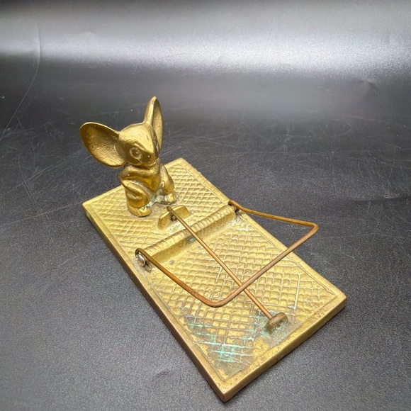 Office | Vintage Brass Figurine Of Mouse On Trap Paperweight Decor ...
